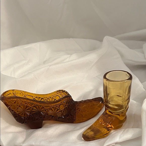 Vintage | Dining | Vintage Amber Glass Boot And Shoe Set | Poshmark